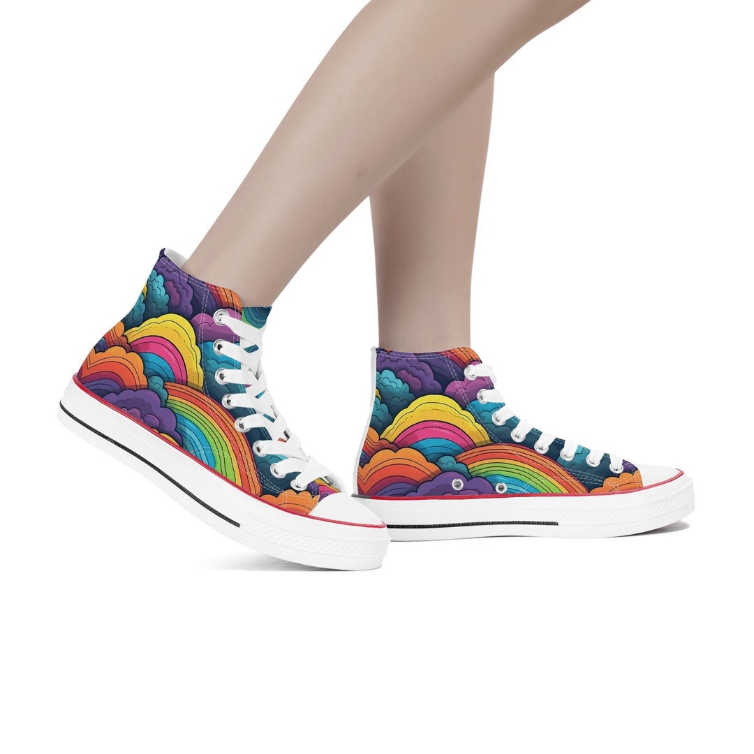 Rainbow Clouds Womens Hightops Funky Mens Low Top Sneakers Kids Shoes ...