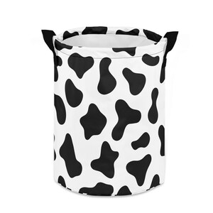Cow Print Laundry Basket Round Hamper Cattle Gift for Her Minimalist ...