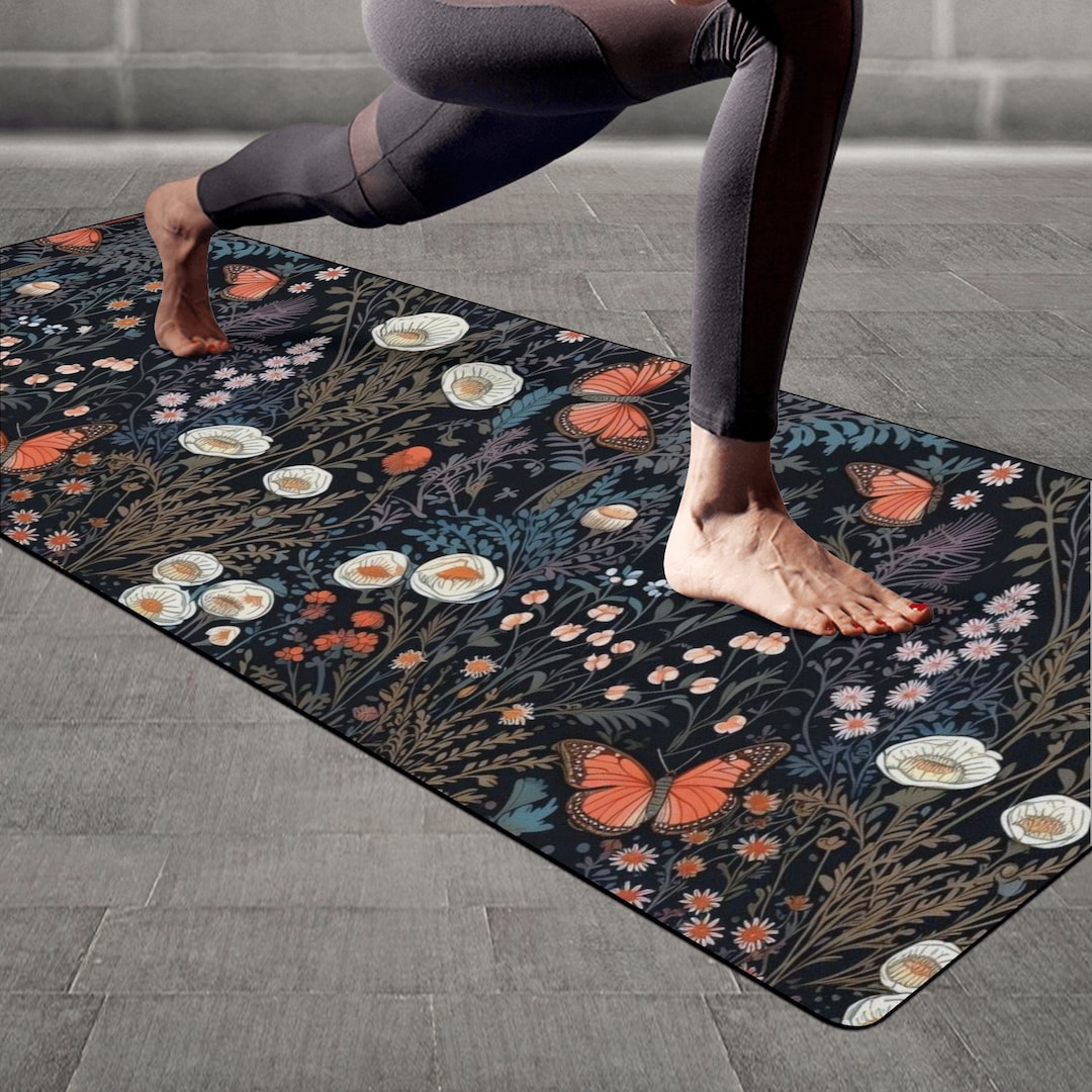 Cottagecore Yoga Mat Suede Monarch Butterfly Yoga Mat Rubber Exercise ...
