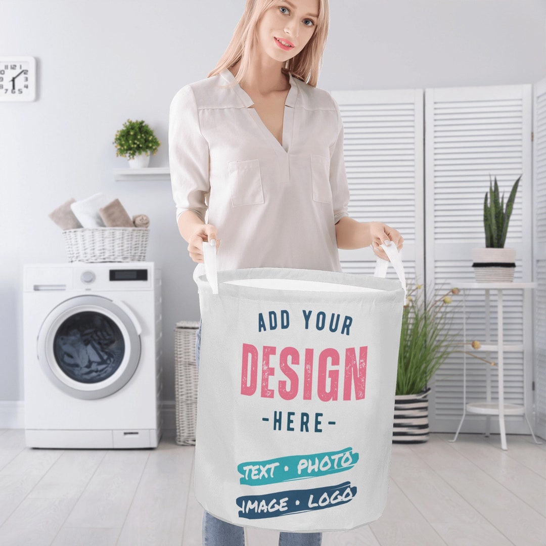 Custom Laundry Basket Personalized Round Hamper Design Your Own Gift ...