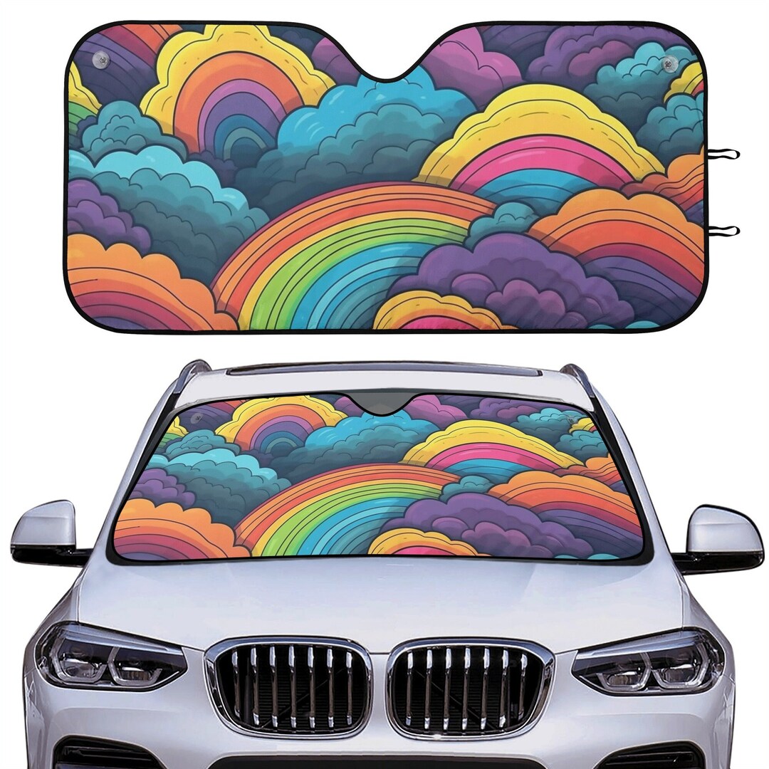 Rainbow Clouds Car Sunshade Cute Auto Sun Shade Colorful Sun Protector ...