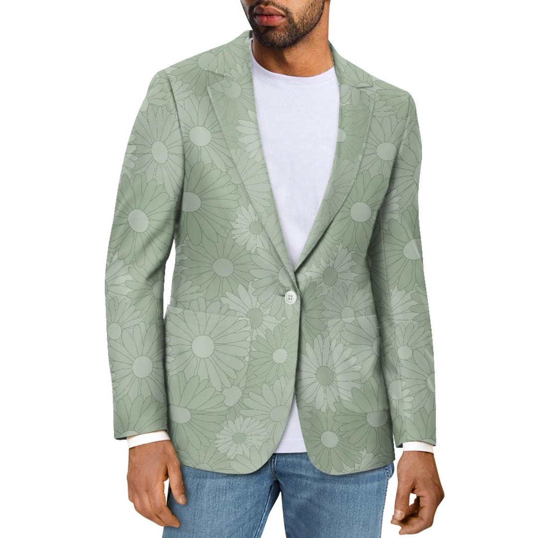 Sage Green Suit Jacket Muted Floral Blazer for Men or Women Novelty ...
