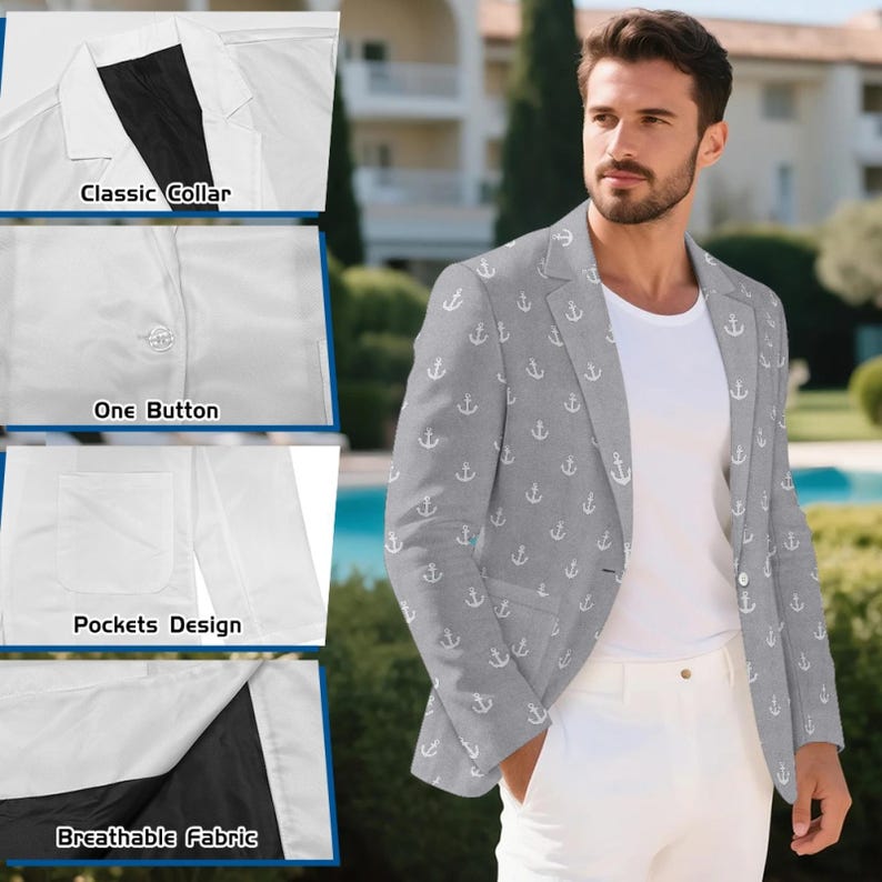 Jaws Mayor Jacket Grey & White Anchor Blazer Nautical Costume Coat ...