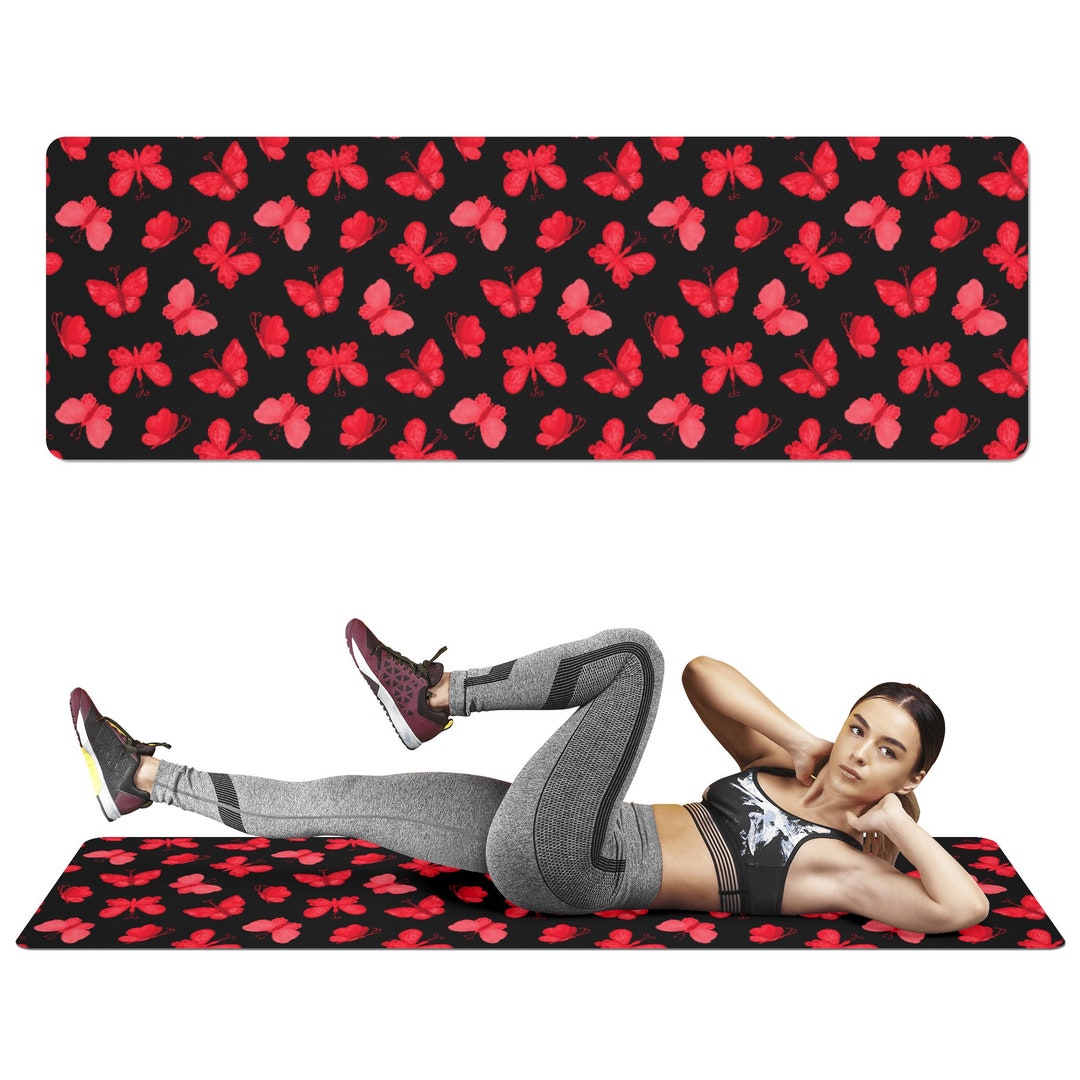 Red Butterflies Yoga Mat Rubber Pilates Monarch Butterfly Pattern Cute ...