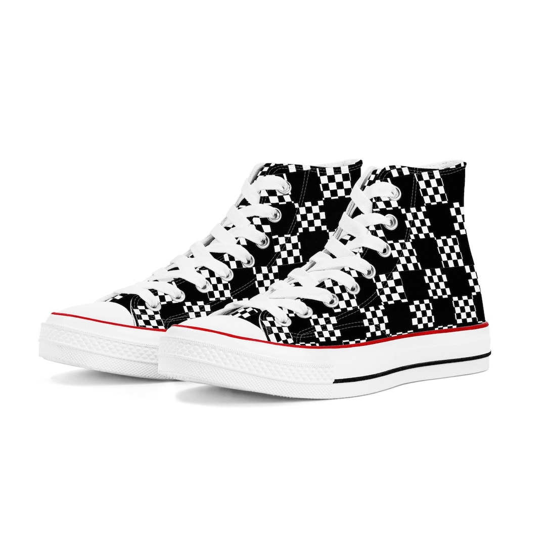 Checkered Flag Canvas Shoes Womens Mens High Tops Low Top Sneakers Kids ...