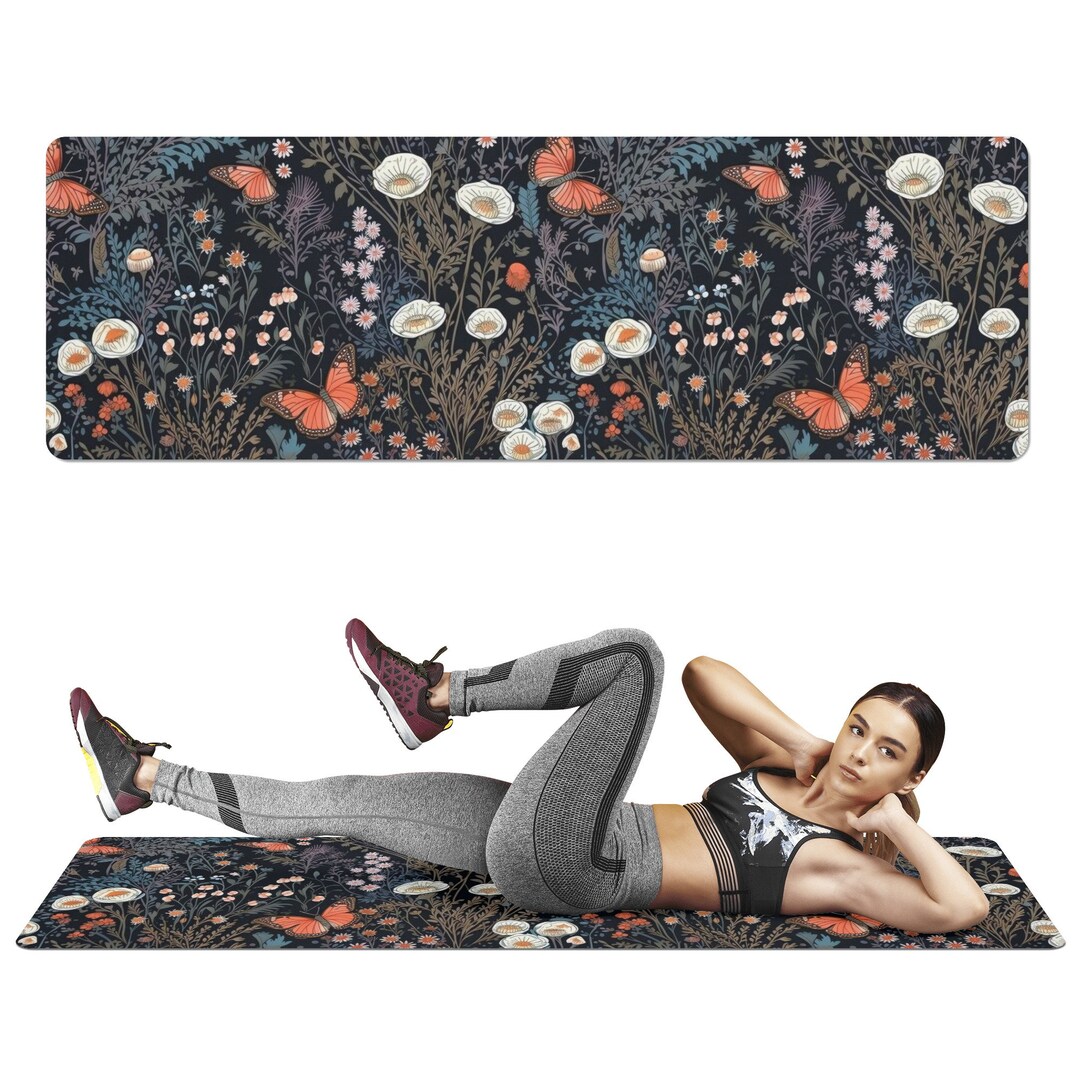 Cottage Core Yoga Mat Monarch Butterfly Yoga Mat Rubber Exercise Pad ...