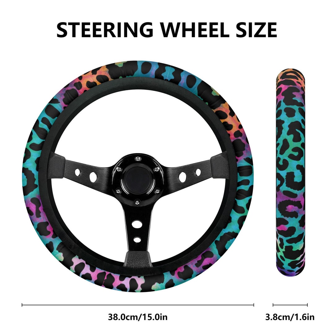 Rainbow Steering Wheel Cover Leopard Print Car Steering Wheel Covers ...