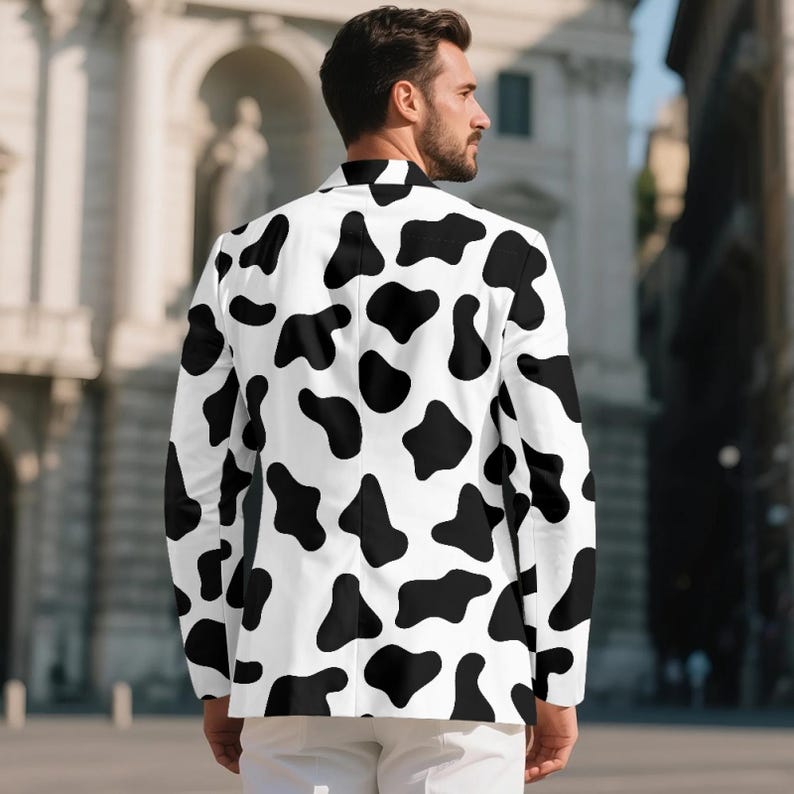 Cow Print Suit Jacket Black & White Cow Blazer for Men or Women Novelty ...