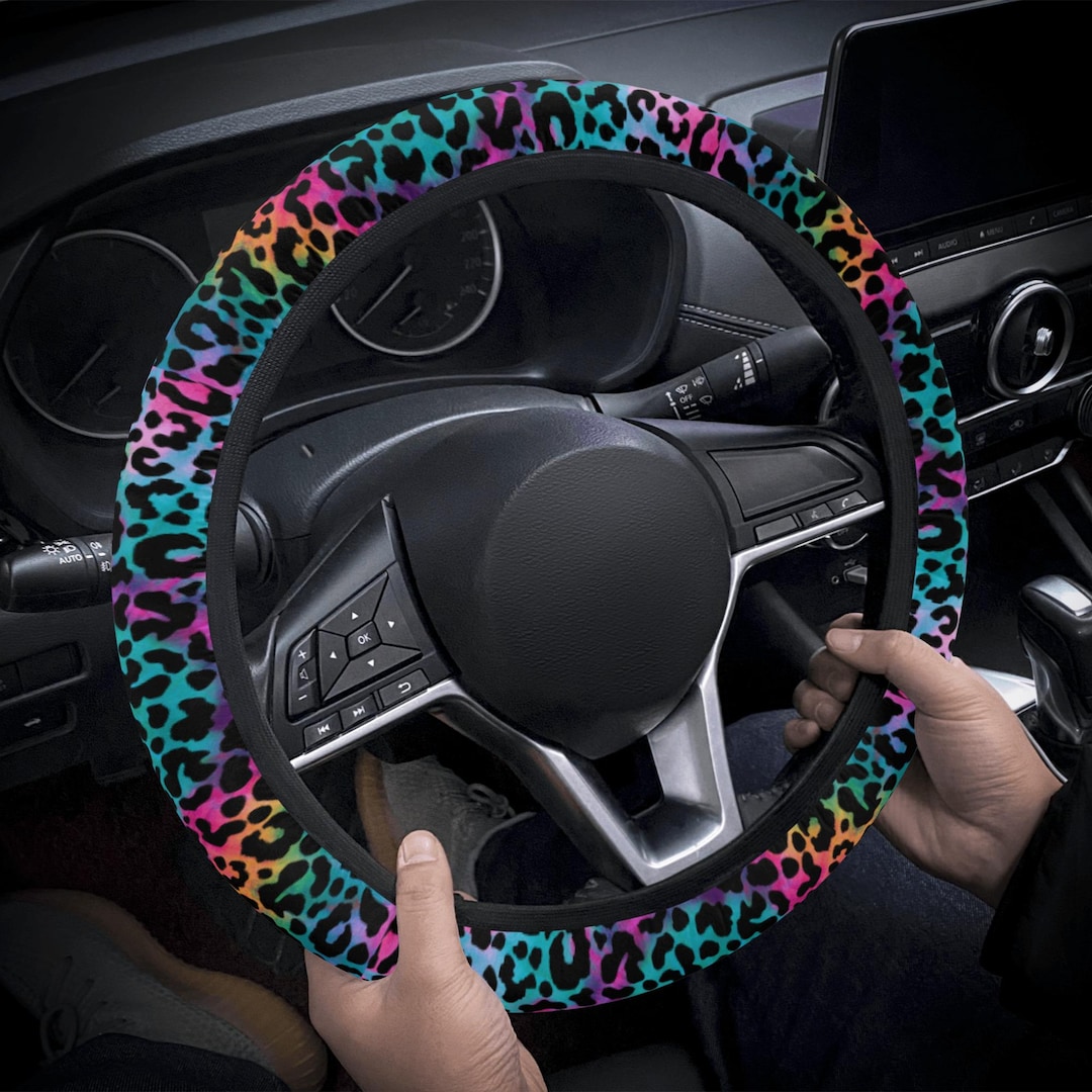 Rainbow Leopard Steering Wheel Cover for Vehicles Cute Rainbow Cheetah ...