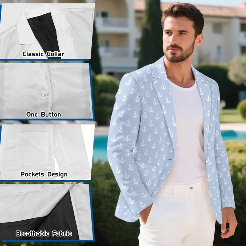 Nautical Jacket Ship Anchor Blazer for Men Women Novelty Gift Boat ...