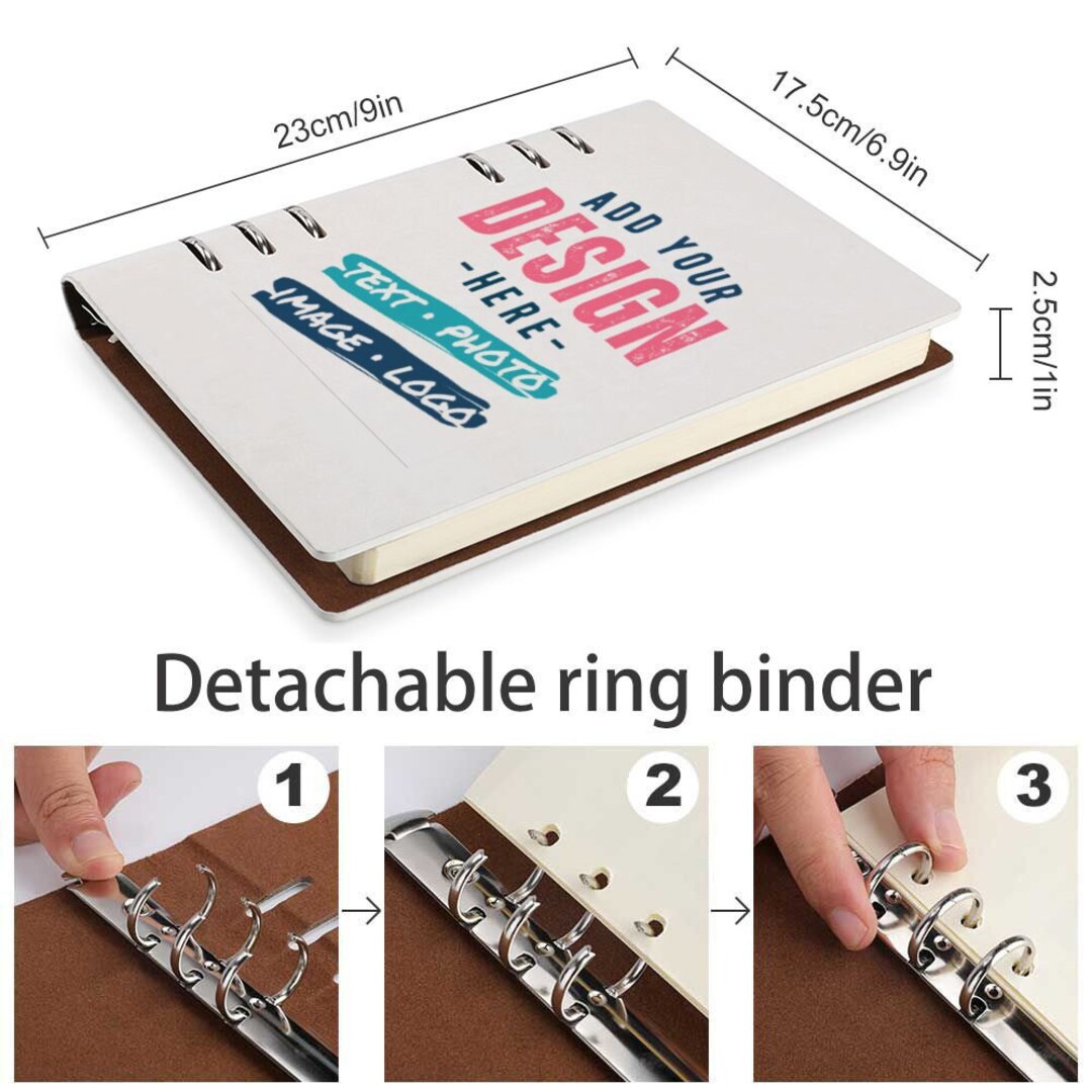 Custom Binder Faux Leather Notebook A6 Detachable Pages & Rings ...