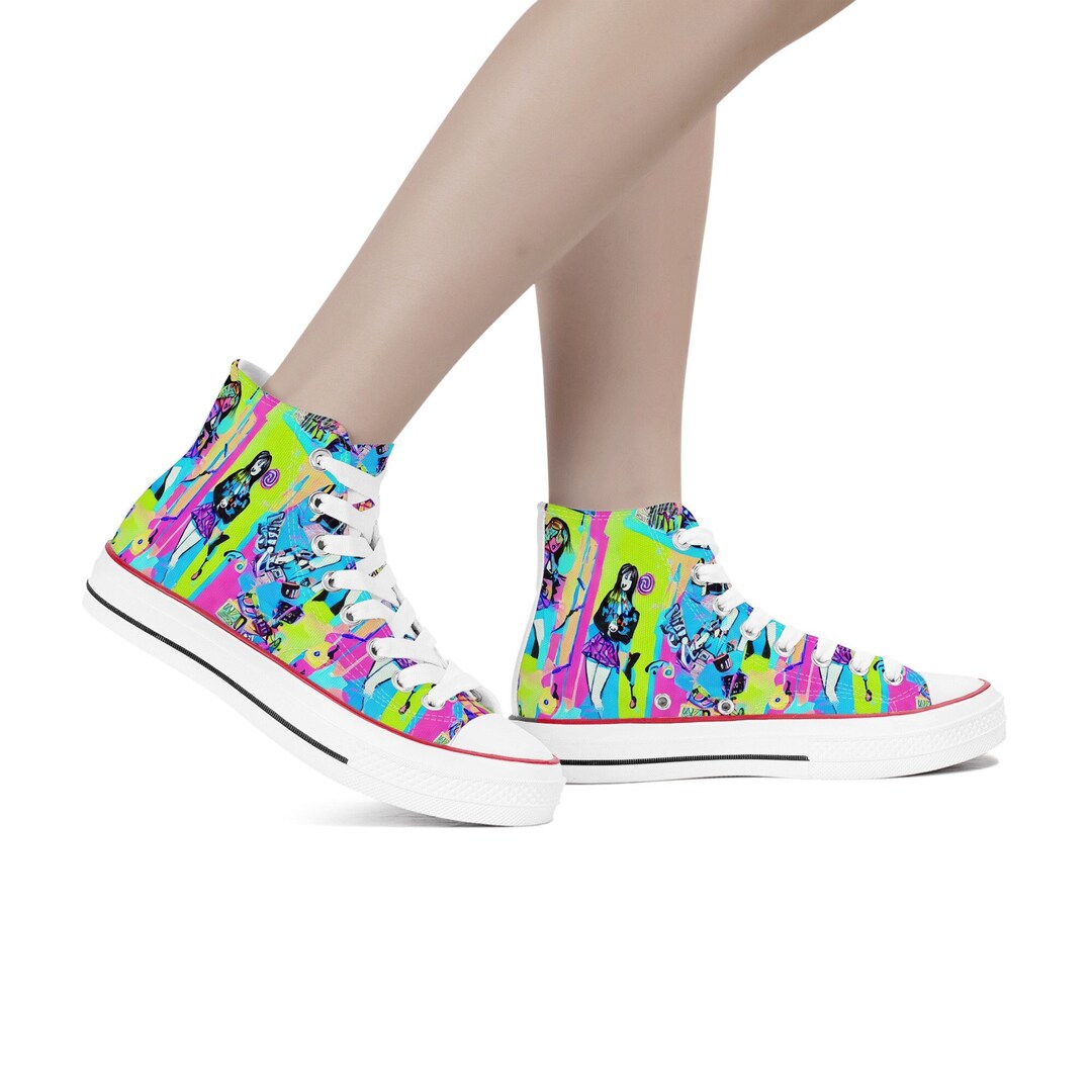 90's Neon Shoes Womens Hightops Retro Nineties Print Low Top Sneakers ...