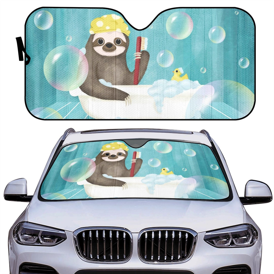 Cute Sloth Car Sun Shade for Women Funny Sloth in Bathtub Auto Sunshade ...