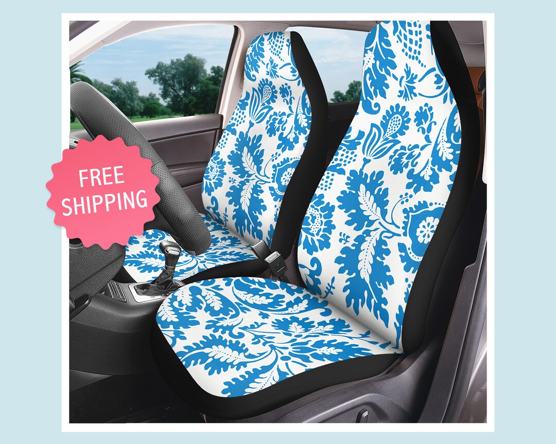 Blue Leaves Boho Front Car Seat Cover Set of 2, Universal Driver ...