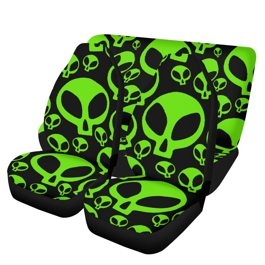 Alien Car Seat Cover Set for Vehicles Neon Green Space Alien Skull Car ...