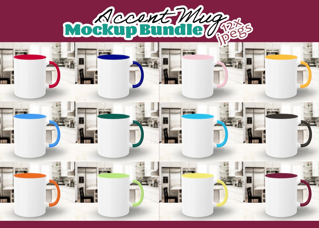 Accent Mug Mockup Bundle of 12 Two Toned Coffee Mug Color Handle & Rim Mug Mockup 2 Tone Coffee ...