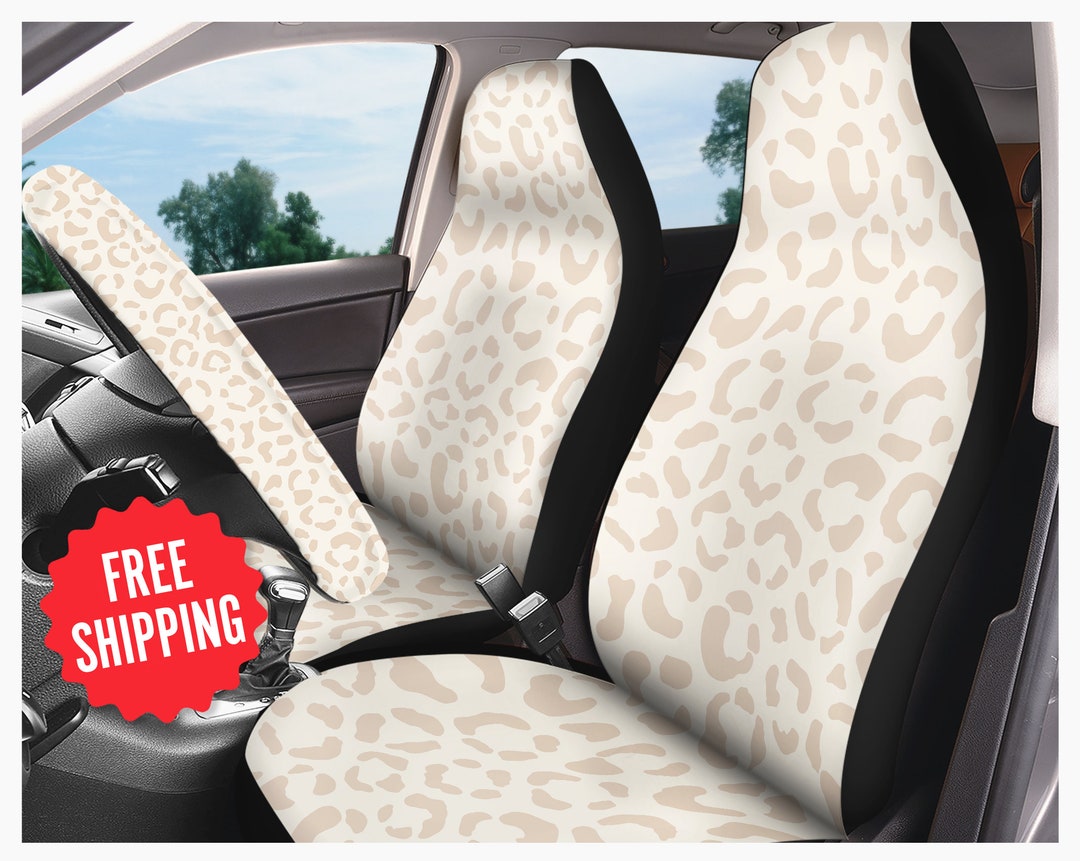 Pale Natural Leopard Car Seat Cover Set for Vehicle Front & Back Seat ...