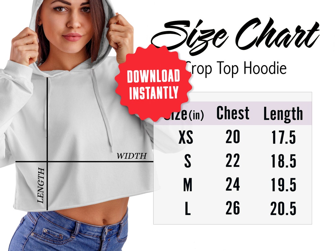 Crop Hoodie Size Chart Mockup, Generic Crop Top Lane Seven Hooded ...
