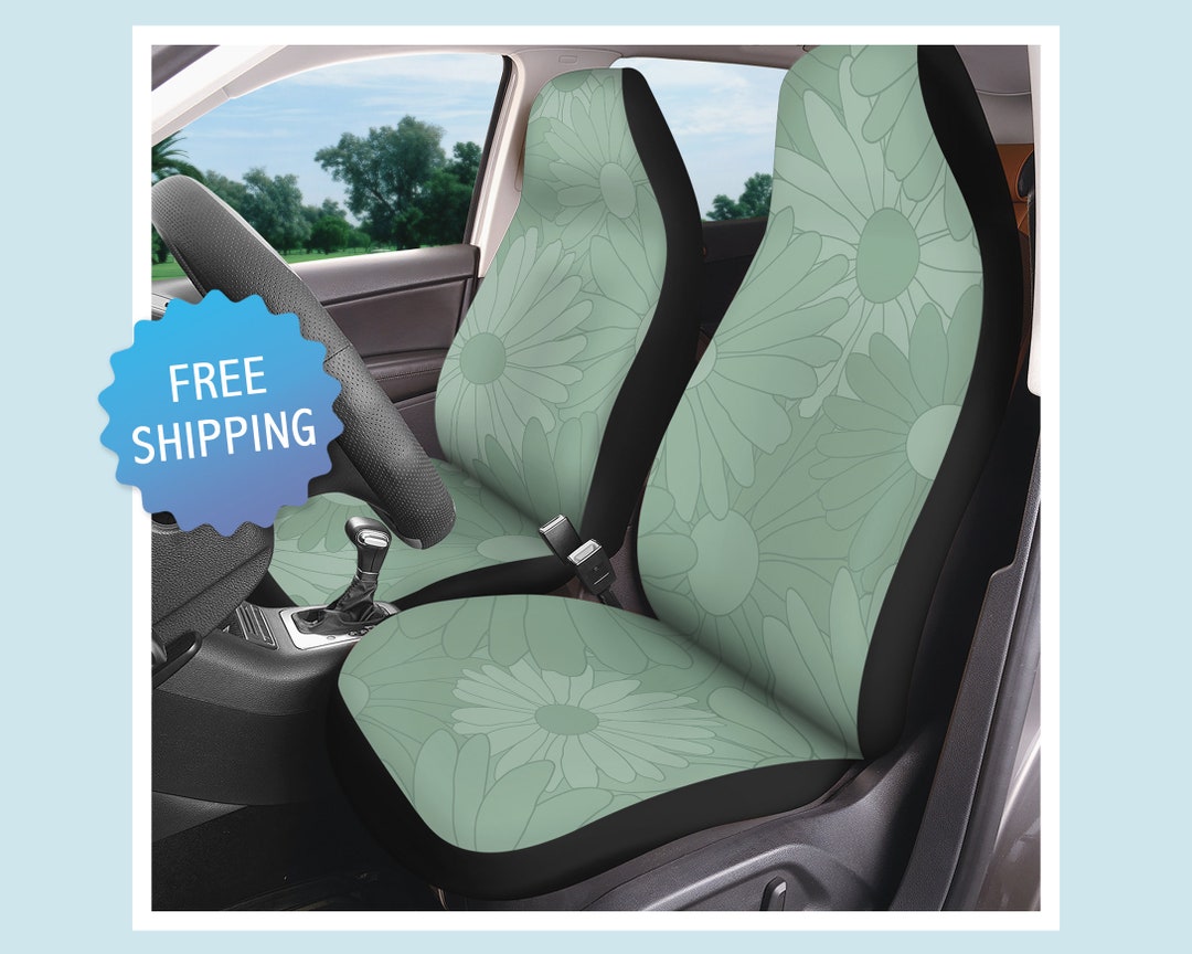 Sage Green Retro Car Seat Covers for Vehicle Floral Dark Green Front ...