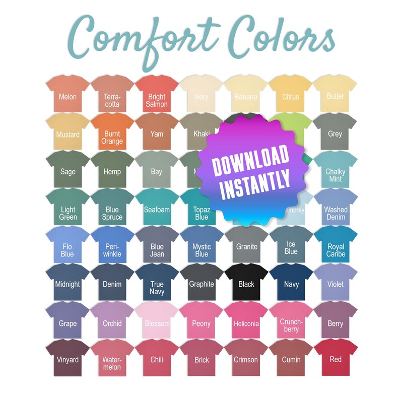 Comfort Colors Color Chart Guide Comfort Color Color Mock-up - Etsy