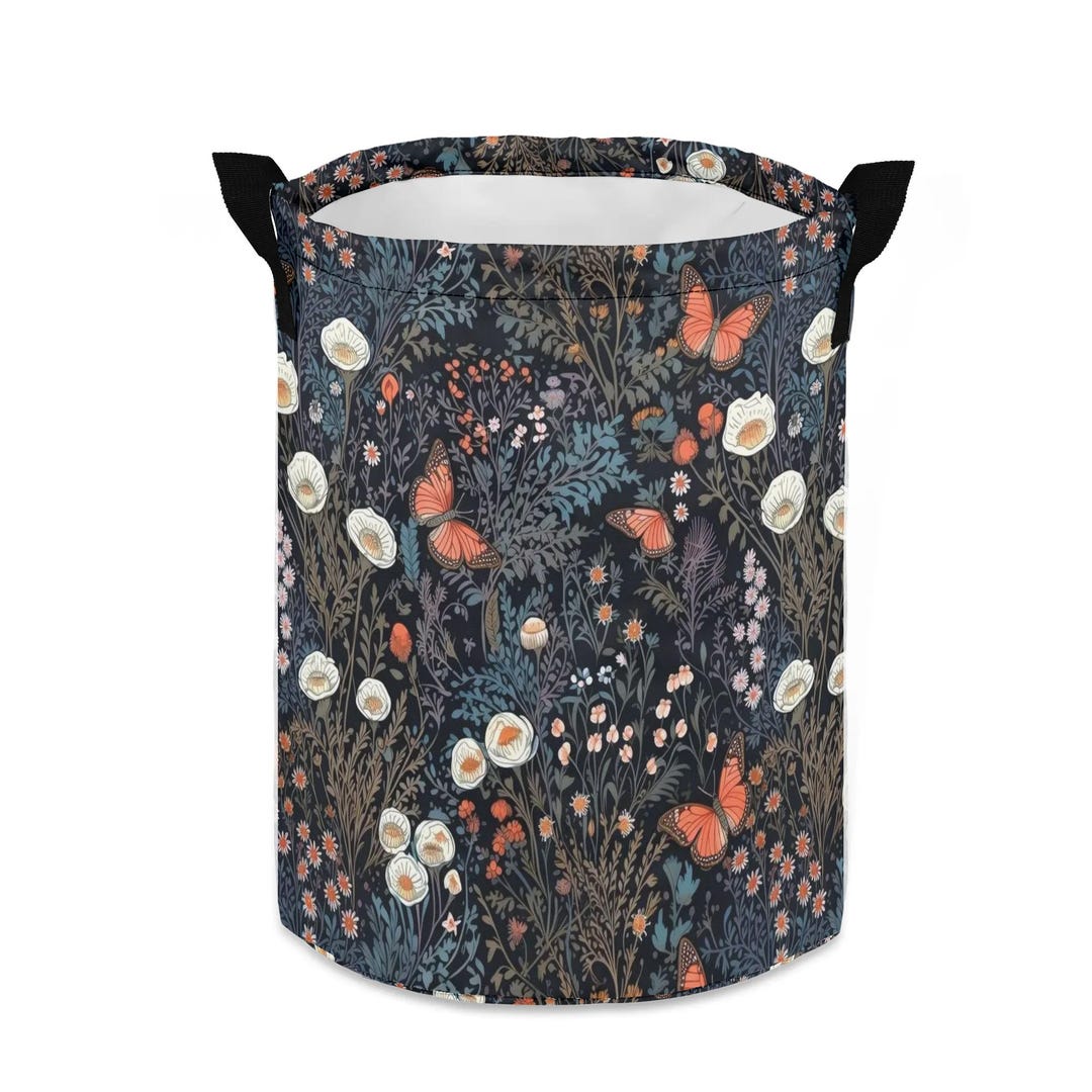 Cottage Core Laundry Basket Round Hamper Monarch Butterfly Gift for Her ...