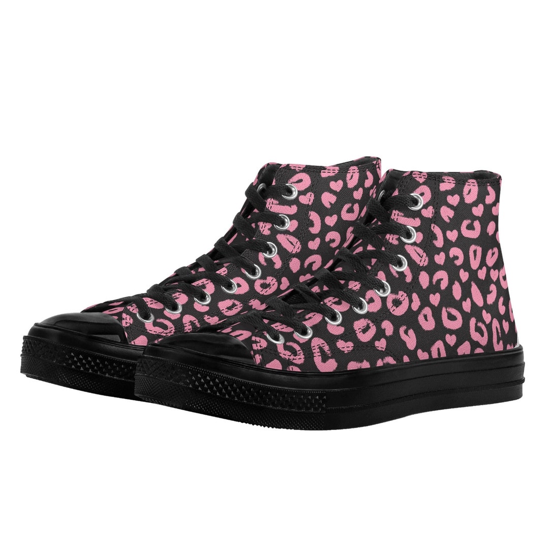 Pink Leopard Print Shoes Womens Hightops Cute Cheetah Pattern Low Top ...
