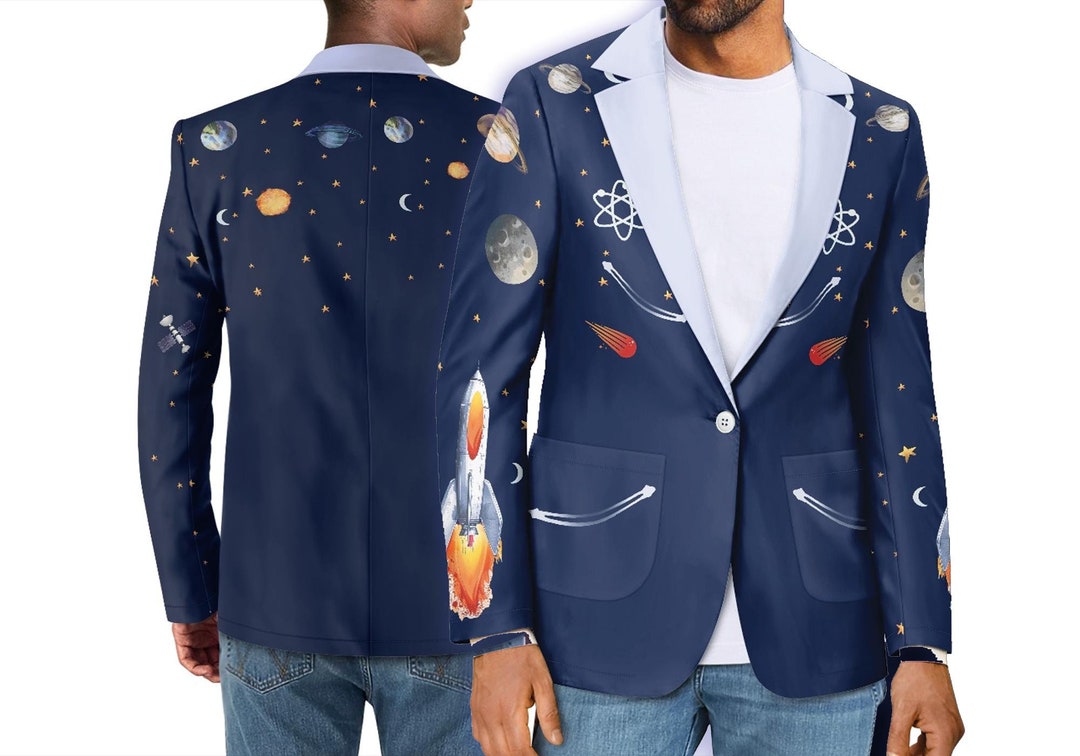 Planetary Blazer for Men Space Lovers Casual Suit Jacket With Pockets ...