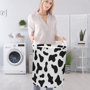 Cow Print Laundry Basket Round Hamper Cattle Gift for Her Minimalist ...