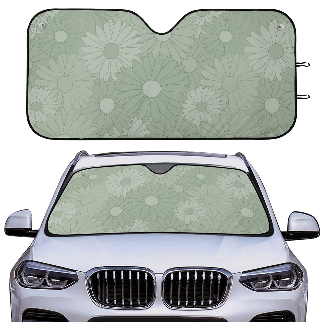 Sage Green Sunshade for Vehicles Funky Retro Floral Car Accessory Boho ...