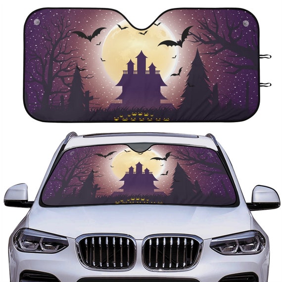 Haunted House Car Sun Shade Personalizable Halloween Windshield Sunshade Cute Spooky Cemetery Themed Screen Shield Vehicle Accessories Gift Etsy