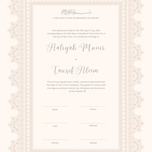 Luxury Nikkah Contract, Digital Printable Personalized Customized ...