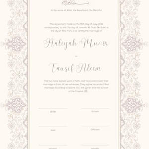 Luxury Nikkah Contract, Digital Printable Personalized Customized ...