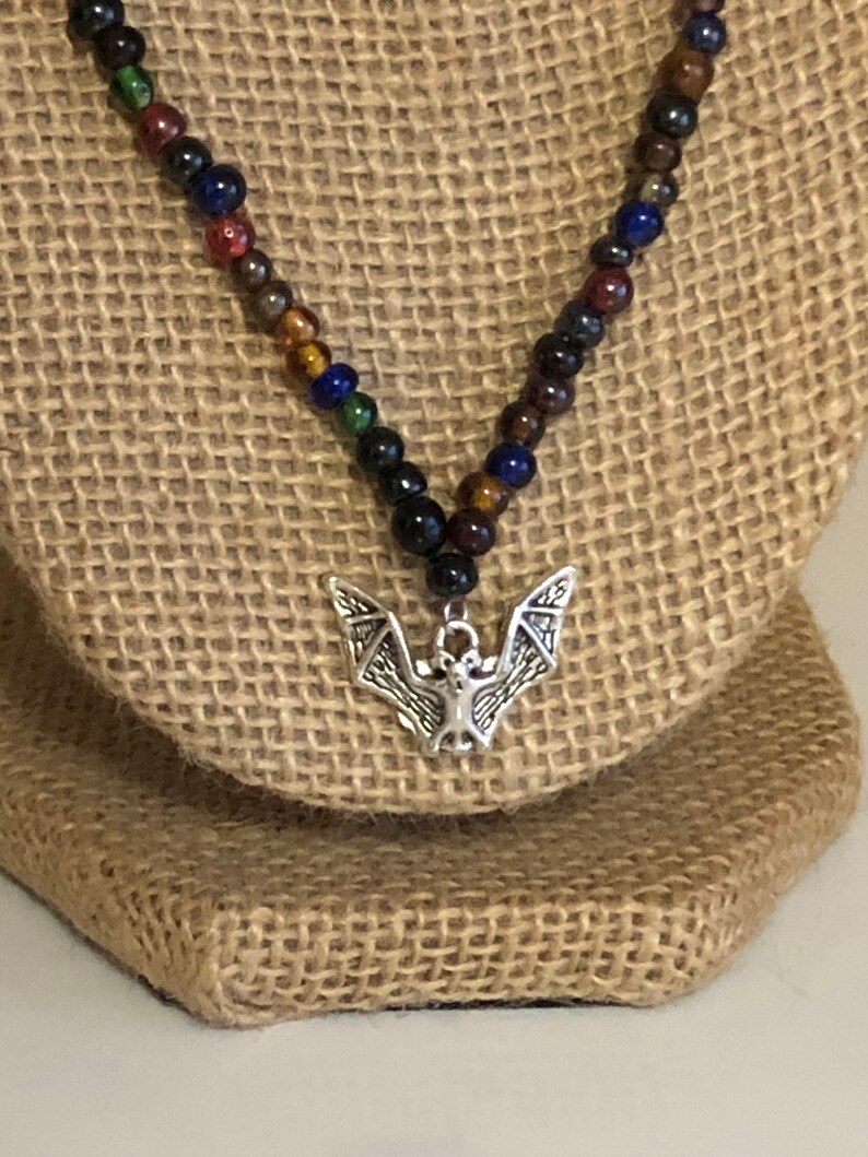 19in Frosted Earth Toned Seed Bead Bat Charm Necklace - Etsy