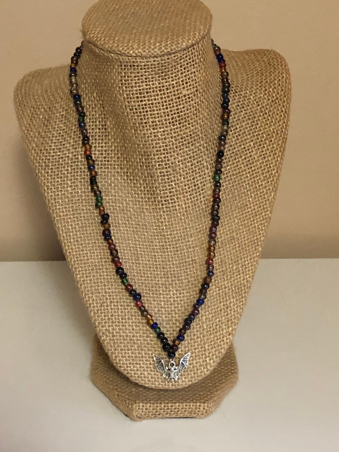 19in Frosted Earth Toned Seed Bead Bat Charm Necklace - Etsy