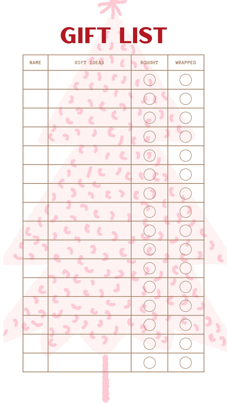 Christmas Gift List Pdf Download - Etsy
