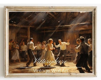 Vintage Wall Art Print, Elegant Dance at the Barn in Antique Dress ...
