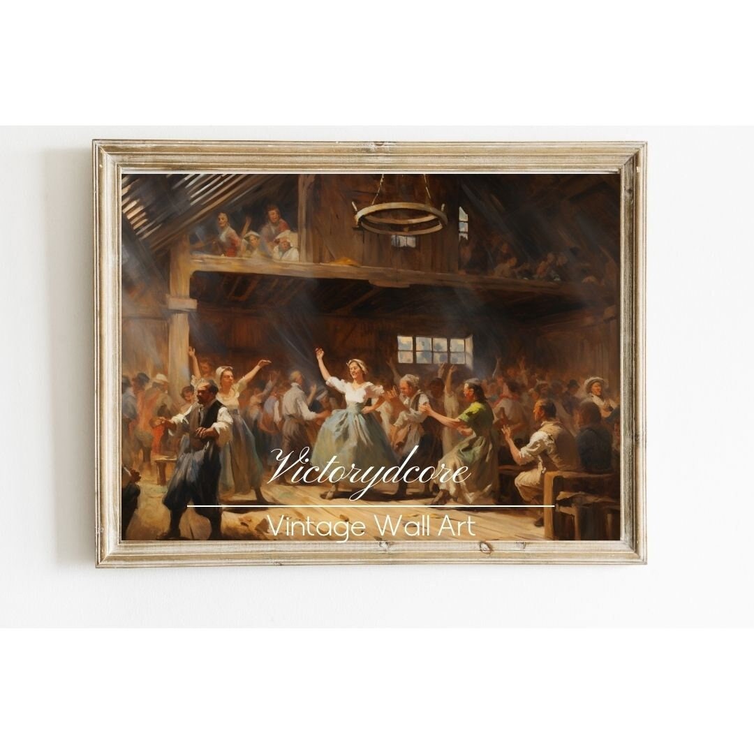 Vintage Wall Art Print, Elegant Dance at the Barn in Antique Dress ...