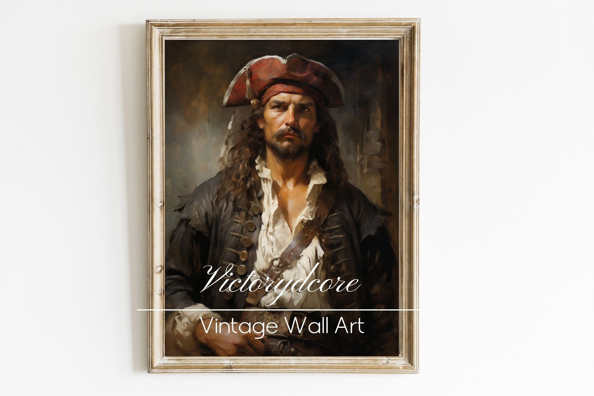 Vintage Wall Art Print, Digital Download, Pirate Captain in Red Hat ...