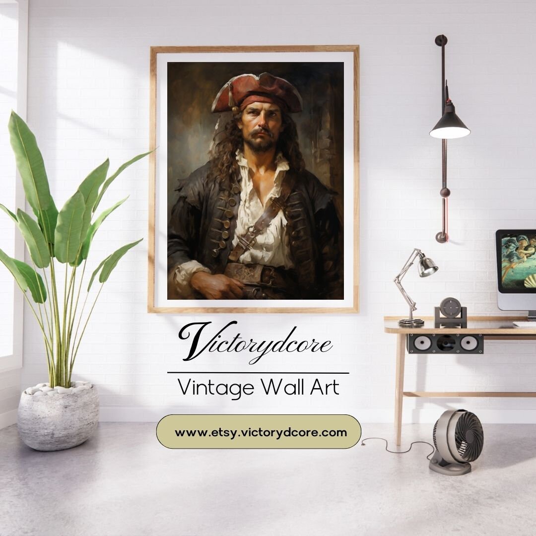 Vintage Wall Art Print, Digital Download, Pirate Captain in Red Hat ...