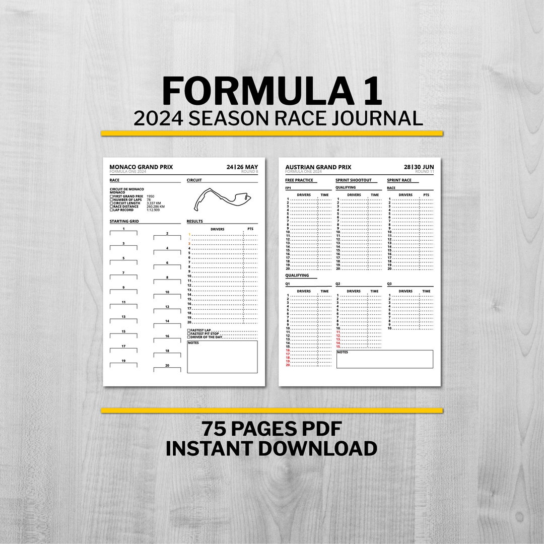 F1 Journal 2024, F1 2024 Planner, Formula 1 2024, Monza, Monaco, Spa ...