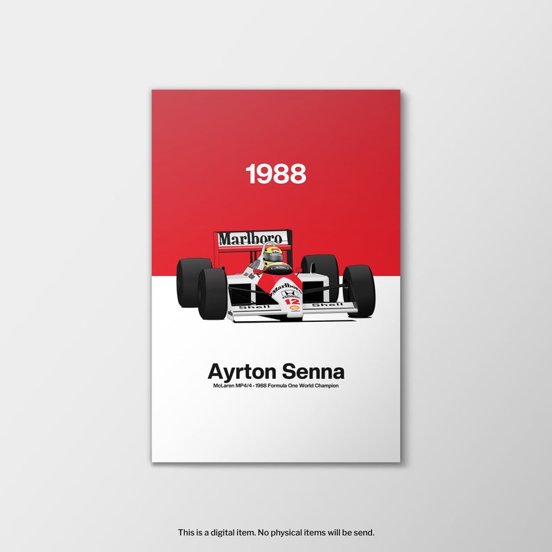 Ayrton Senna Poster, Mclaren MP4/4, Senna Formula 1, Senna 88 Monaco ...