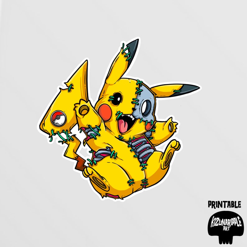 Pikachu Zombie Sticker Horror Urban Pokemon Art Printable Pikachu ...