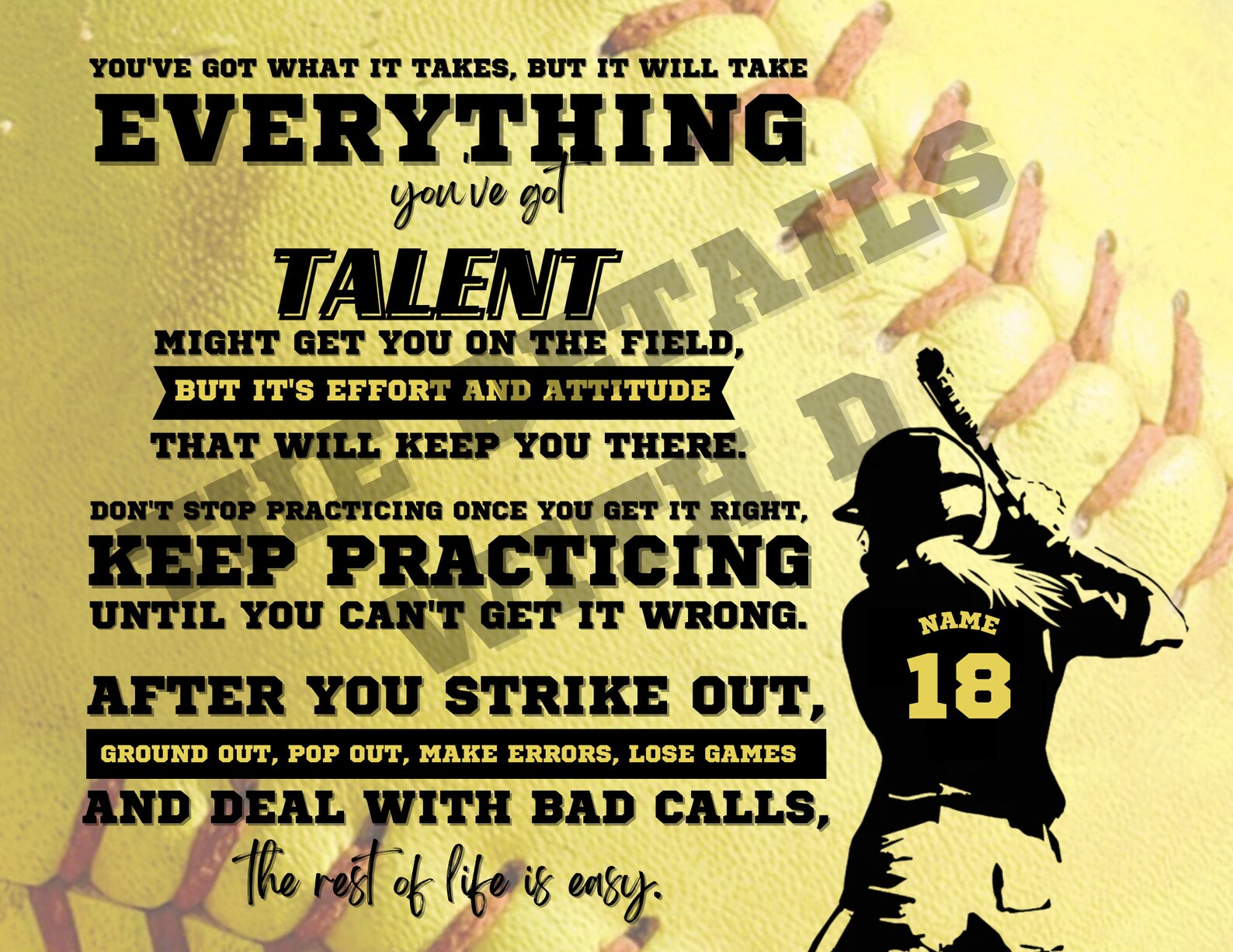 Personalized Softball Baseball Quote Picture Poster - Etsy