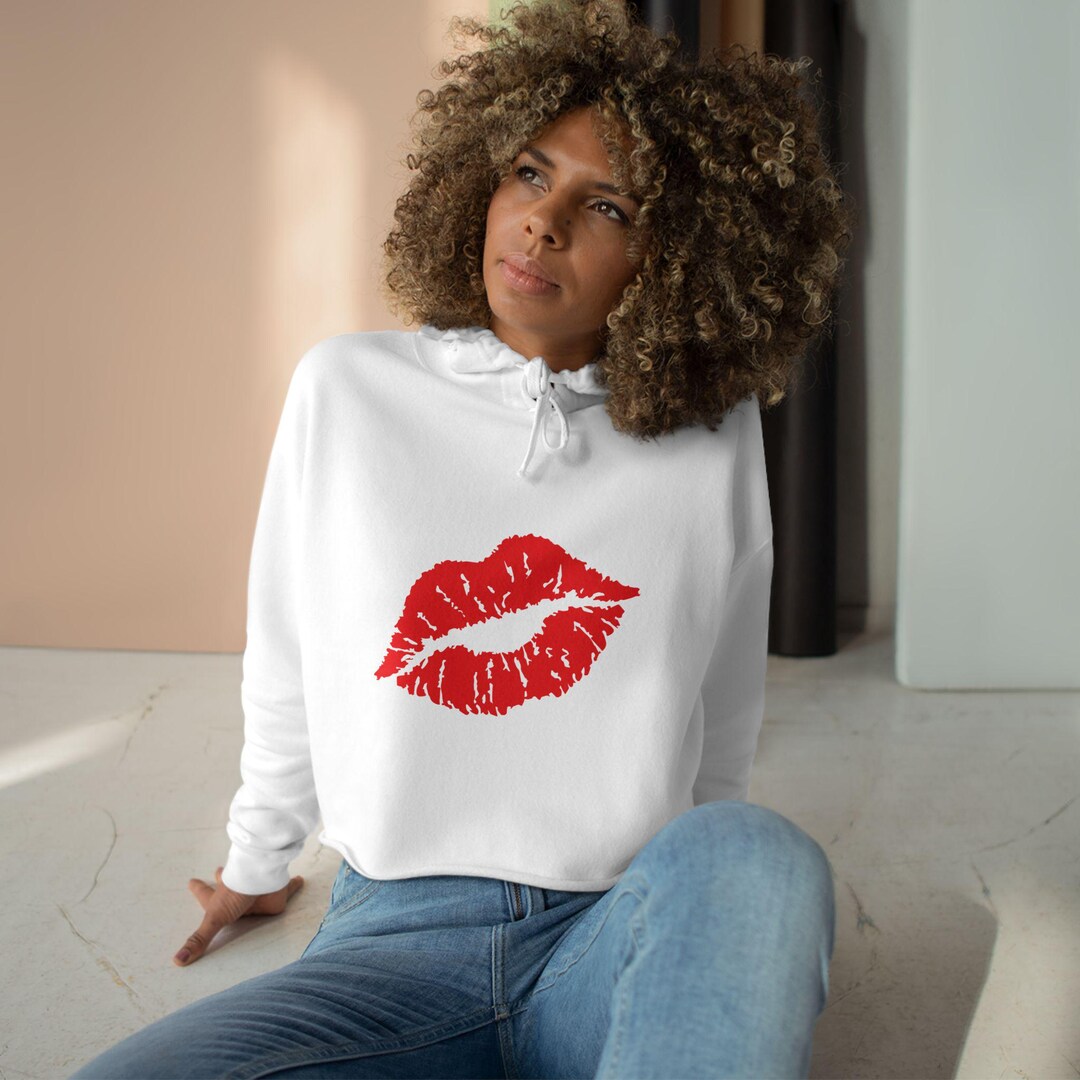 Kiss Lips Print Crop Hoodie, Cute Trendy Hoodie, Sabrina Carpenter ...