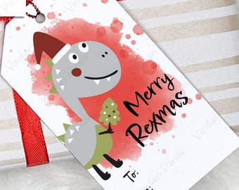 Dino-mite Christmas Gift Tags. Printable Dinosaur Christmas Gift Tags ...