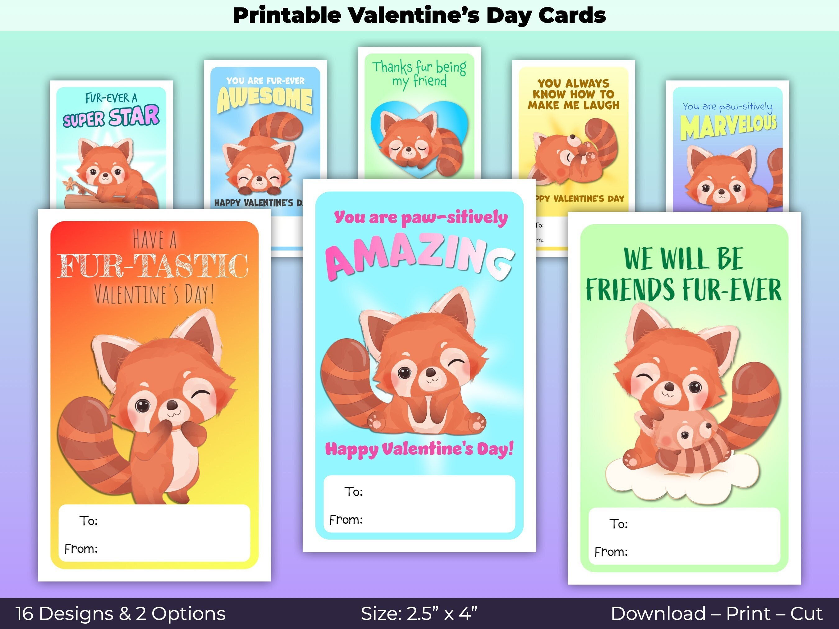 Red Panda Valentine's Day Cards - Printable Download, Instant Download ...