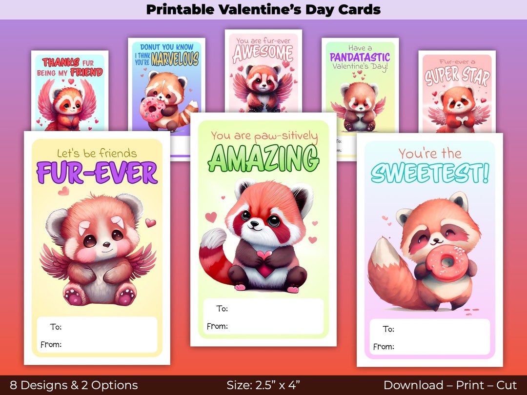 Red Panda V2 Valentine's Day Cards - Printable Download, Instant ...