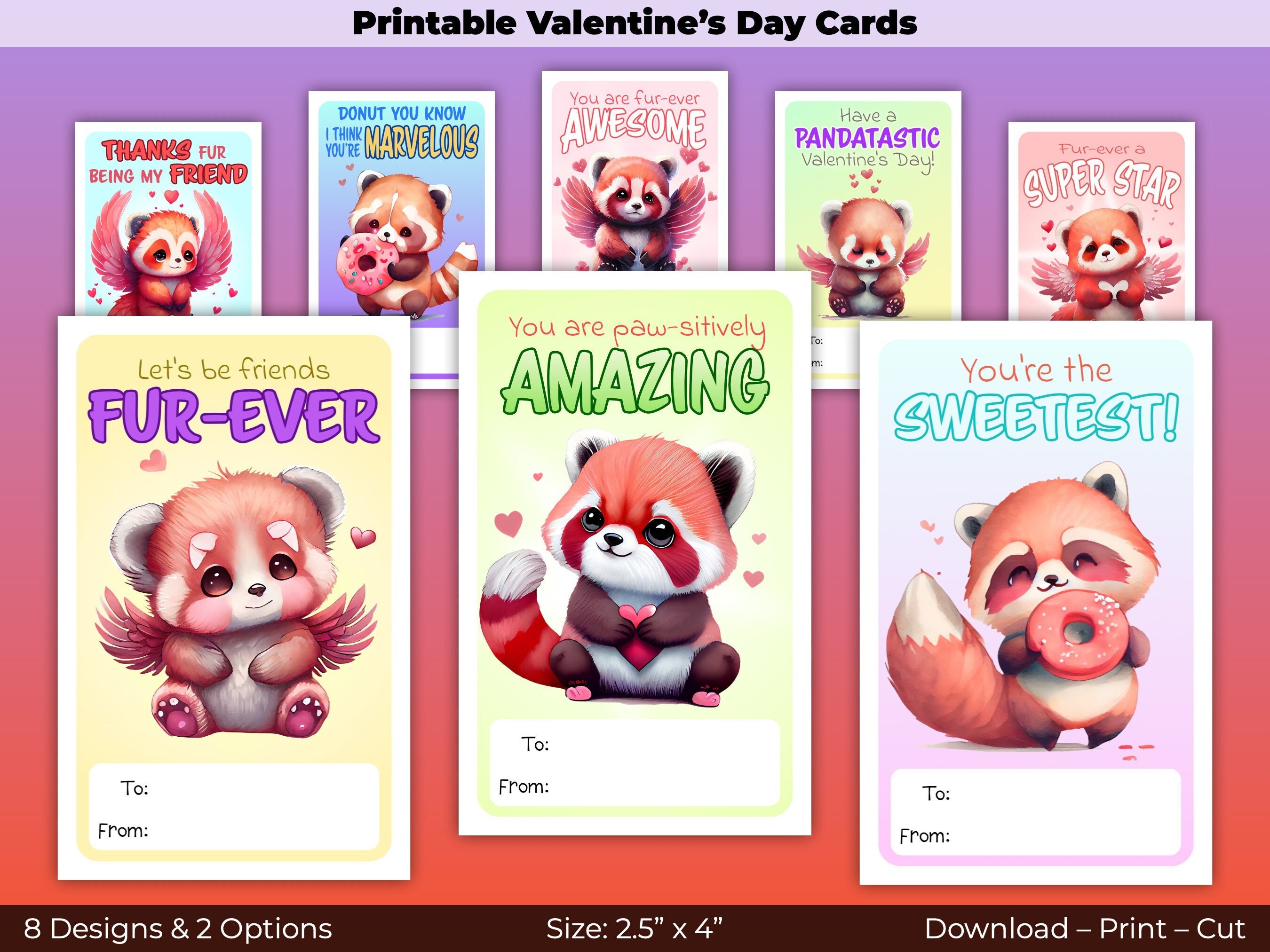 Red Panda V2 Valentine's Day Cards - Printable Download, Instant ...