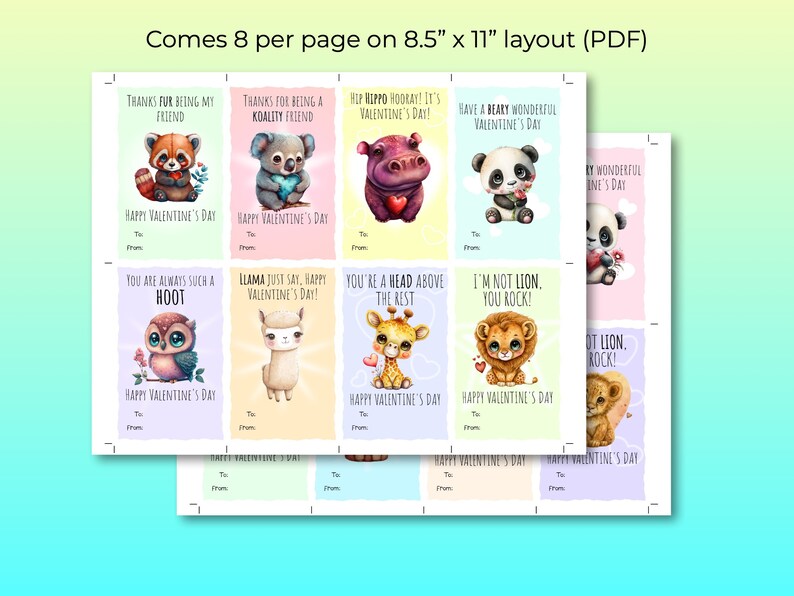 Cute Animal Valentine's Day Cards - Printable Download, Instant ...