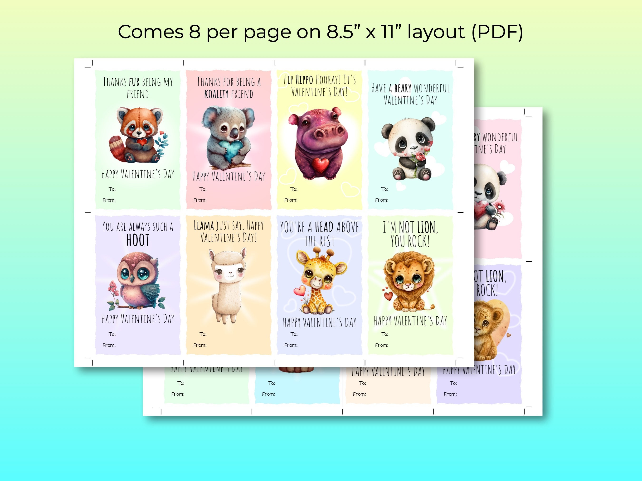 Cute Animal Valentine's Day Cards - Printable Download, Instant ...